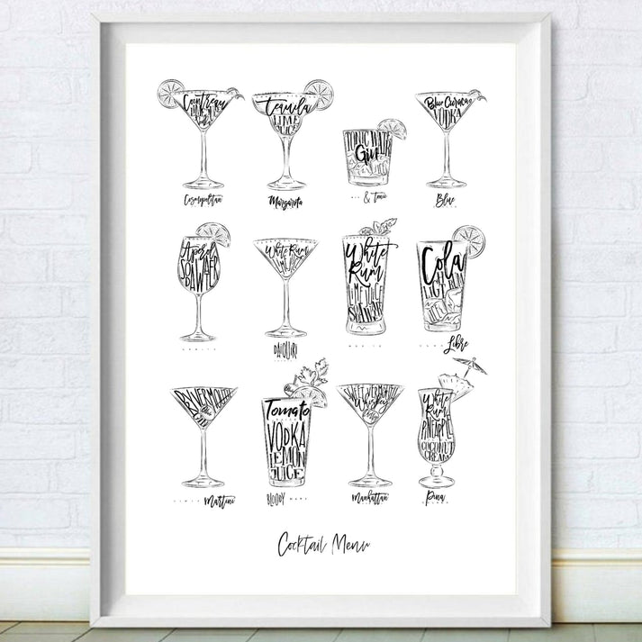 Cocktail Menu Wall Art | Moonshine Prints