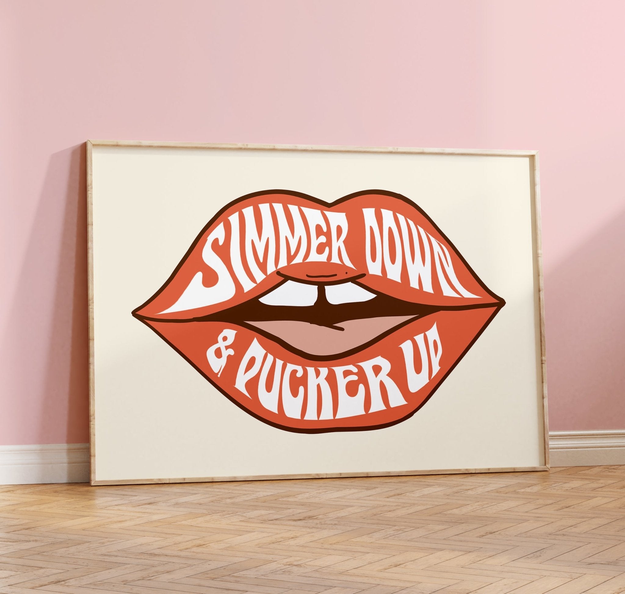 Simmer Down & Pucker Up Lips Poster | Unique Wall Art from Moonshine Prints