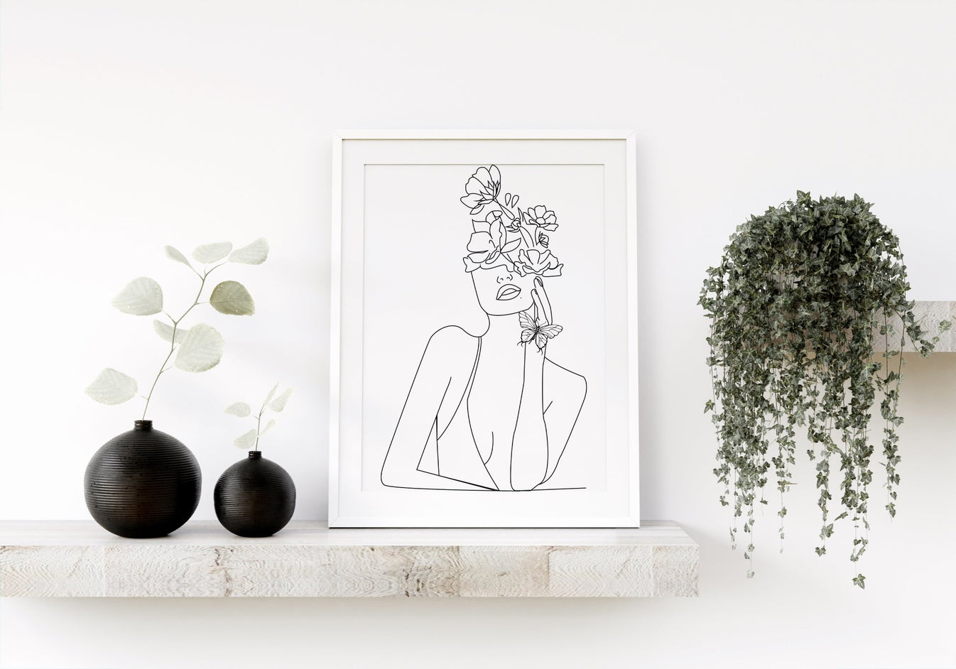 Female Flowers Line Drawing Print | Unique Wall Art from Moonshine Prints