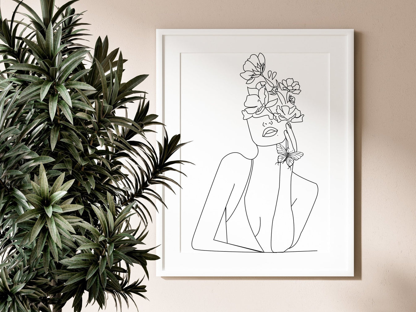 Female Flowers Line Drawing Print | Unique Wall Art from Moonshine Prints