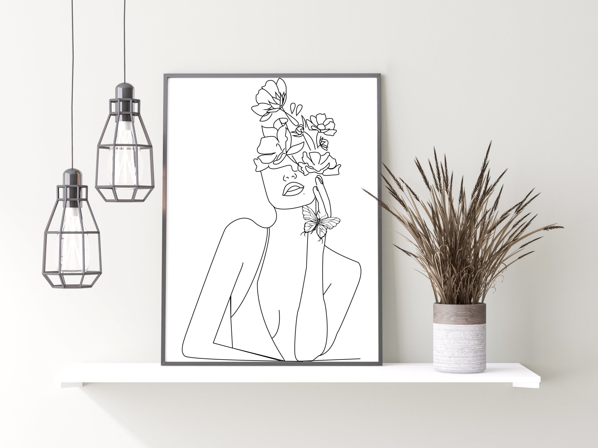 Female Flowers Line Drawing Print | Unique Wall Art from Moonshine Prints
