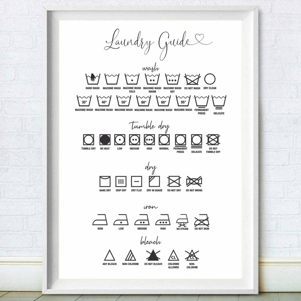 Washing Symbols Laundry Guide Poster | Unique Wall Art from Moonshine ...